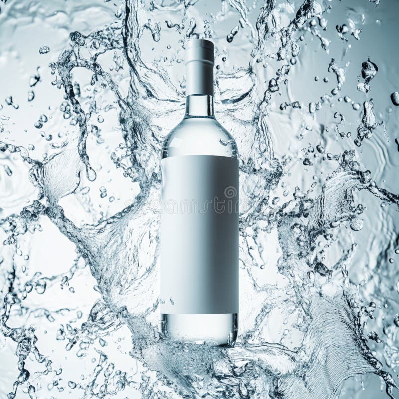 Transparent Bottle Surrounded by Splashing Water on Gradient Background ...
