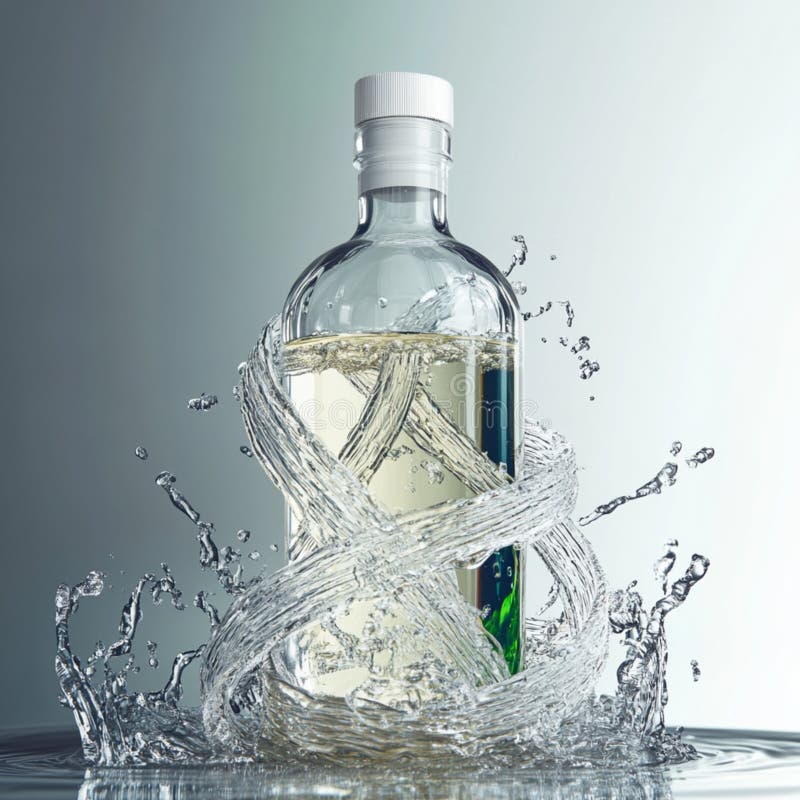 Transparent Bottle Surrounded by Splashing Water on Gradient Background ...