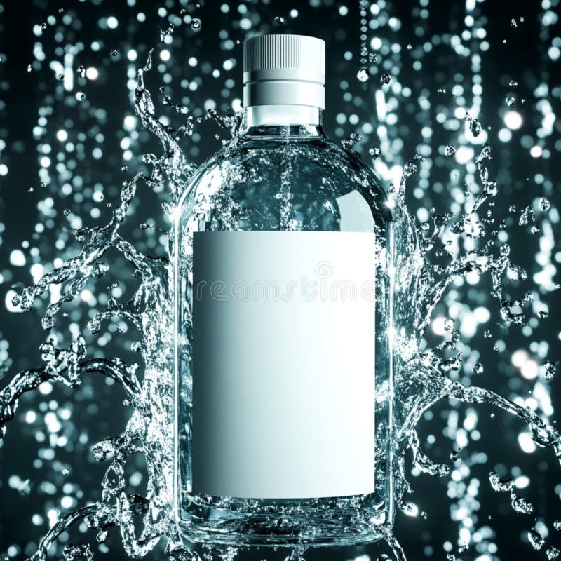 Transparent Bottle Surrounded by Splashing Water on Gradient Background ...