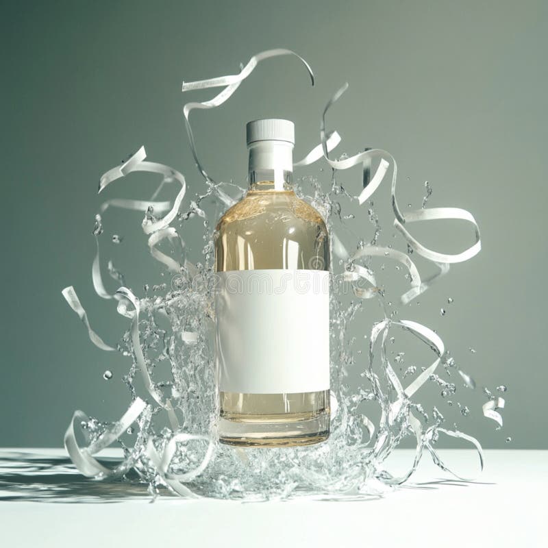 Transparent Bottle Surrounded by Splashing Water on Gradient Background ...