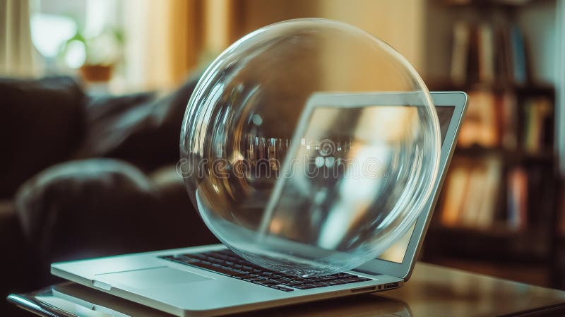 Transparent Bubble Around a Laptop, Symbolizing Digital for Technology ...