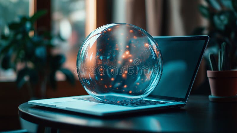 Transparent Bubble Around a Laptop, Symbolizing Digital for Technology ...