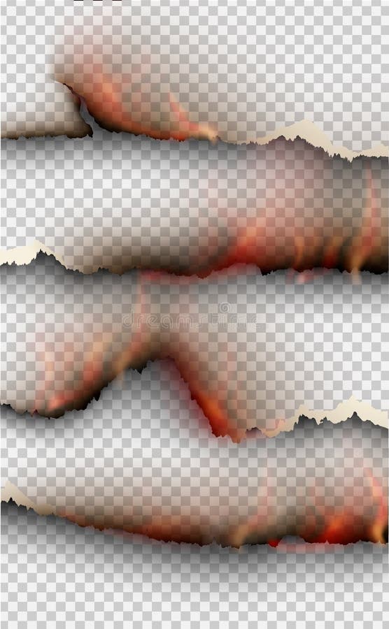 Transparent Burning Templates Torn Paper with Fire Stock Illustration ...
