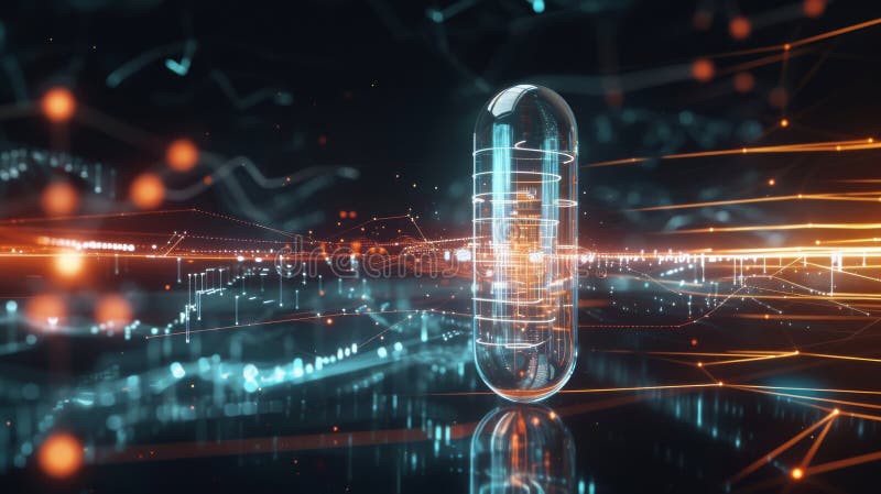 Transparent Capsule with Digital Circuits in Futuristic Setting Stock ...