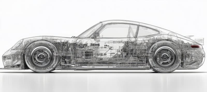 Transparent Car Blueprint on White Background. Automotive Design ...