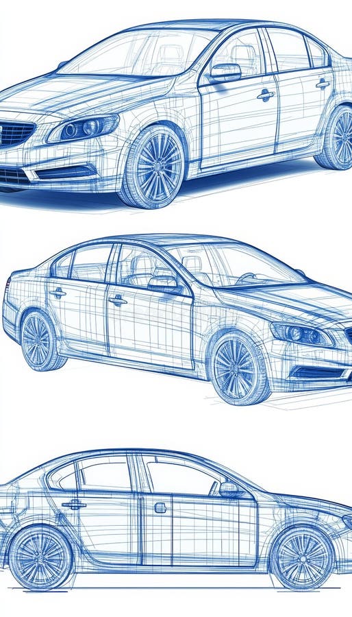 Transparent Car Blueprints Technical Design and 3D Render for ...