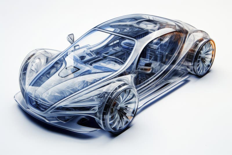 Transparent Car Design Concept on White Background. Technical ...