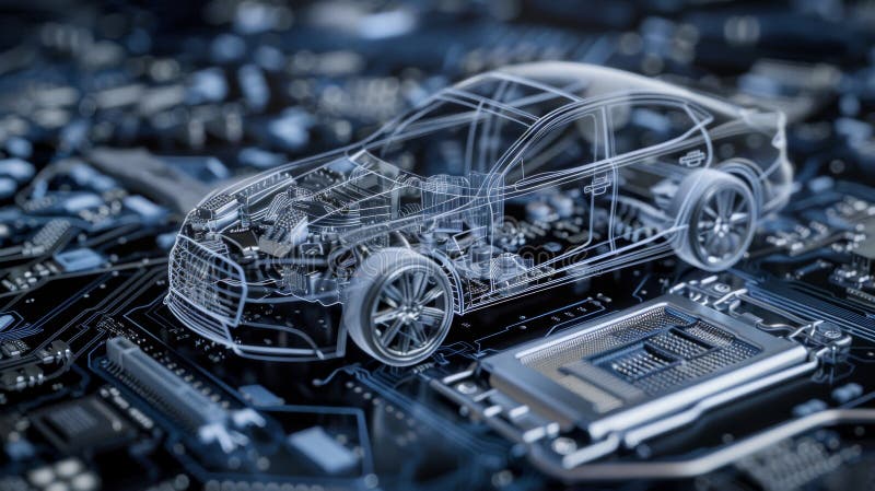 Transparent Car Design on Electronic Circuitry Background Generative Ai ...