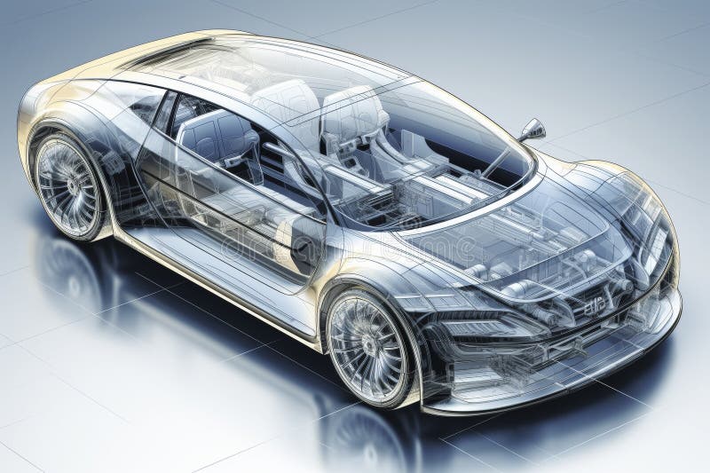 Transparent Car Design Showcasing Internal Mechanics and Structure on a ...