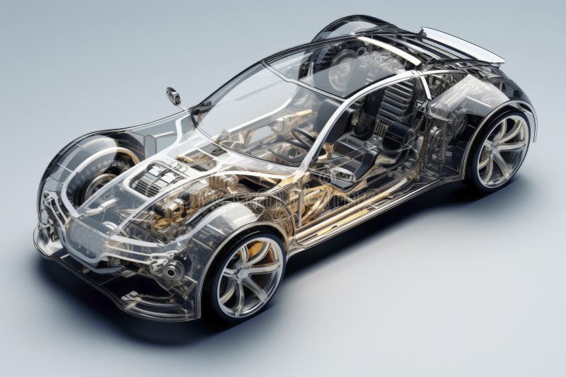 Transparent Car Design Showcasing Internal Mechanics and Structure on a ...