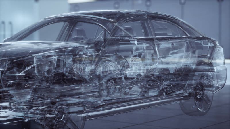 Transparent Car with Engine in Laboratory Stock Illustration ...