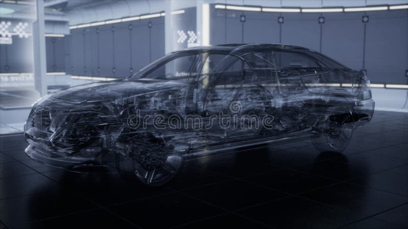 Transparent Car with Engine in Laboratory Stock Illustration ...