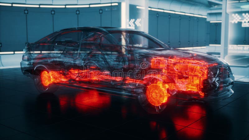 Transparent Car with Engine in Laboratory Stock Illustration ...