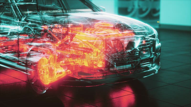 Transparent Car with Engine in Laboratory Stock Illustration ...