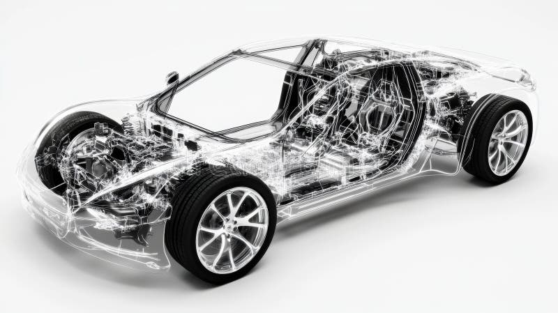 Transparent Car Model Showcasing Detailed Internal Components and ...