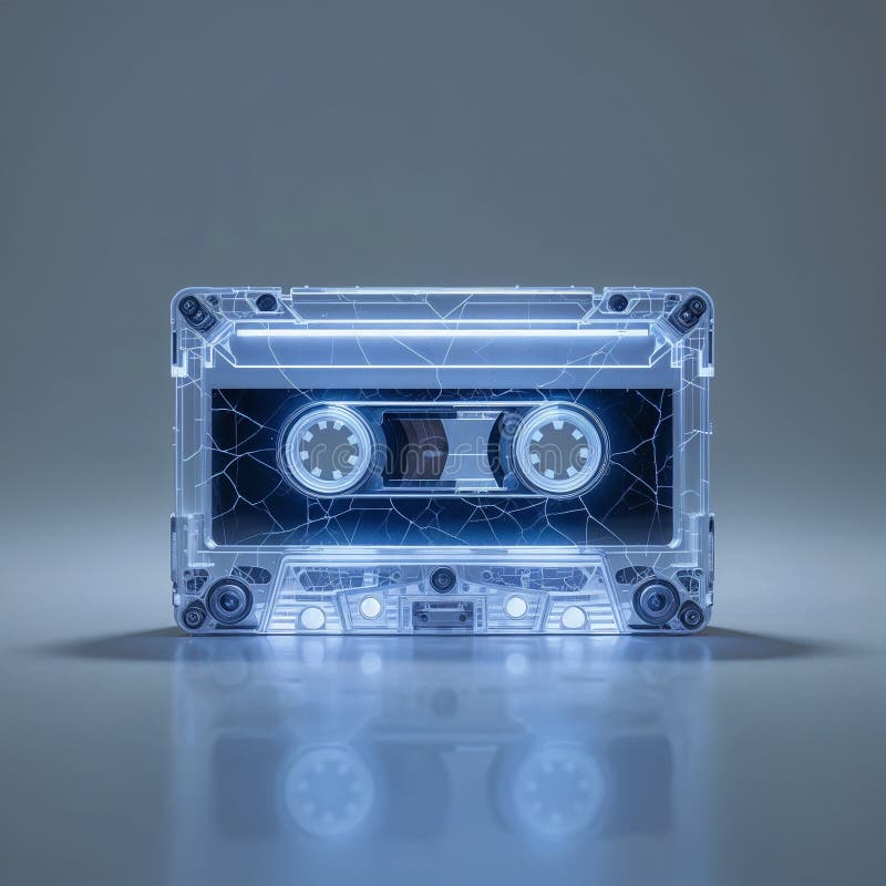 Transparent Cassette Tape with Cracked Pattern and Blue Glow Stock ...
