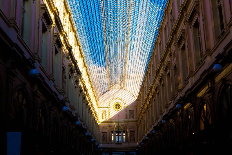Transparent Ceiling Made of Glass. Wired Ceiling between Two Buildings ...