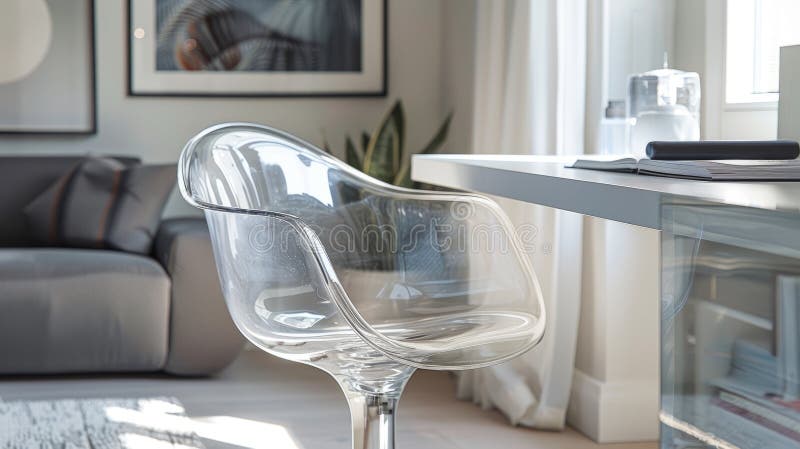 Transparent Chair in a Modern Home Office Setting, Daytime. Stock Photo ...
