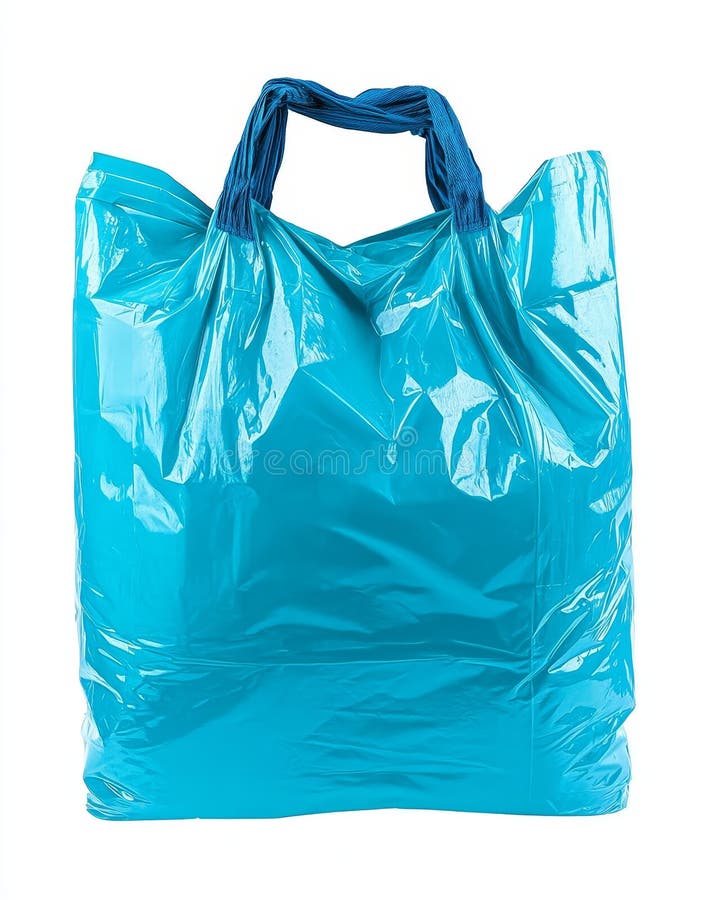 On a Transparent Checkered Background, a Single Empty Blue Plastic Bag ...