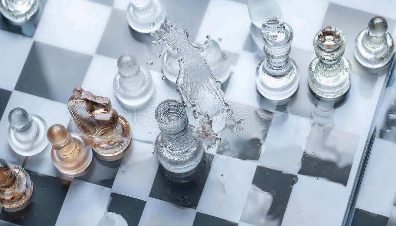 Intricate Water Chess Created with Transparent Pieces Displaying the ...