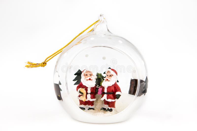 Transparent Christmas Ball with Santas Inside Isolated on White Stock ...