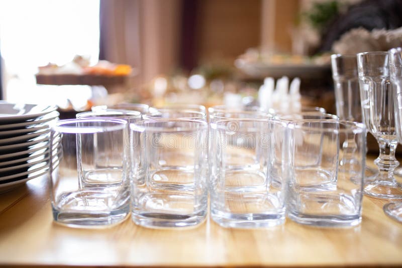 Transparent Clean Empty Glass Glasses Stand on a Table in Rows Stock ...