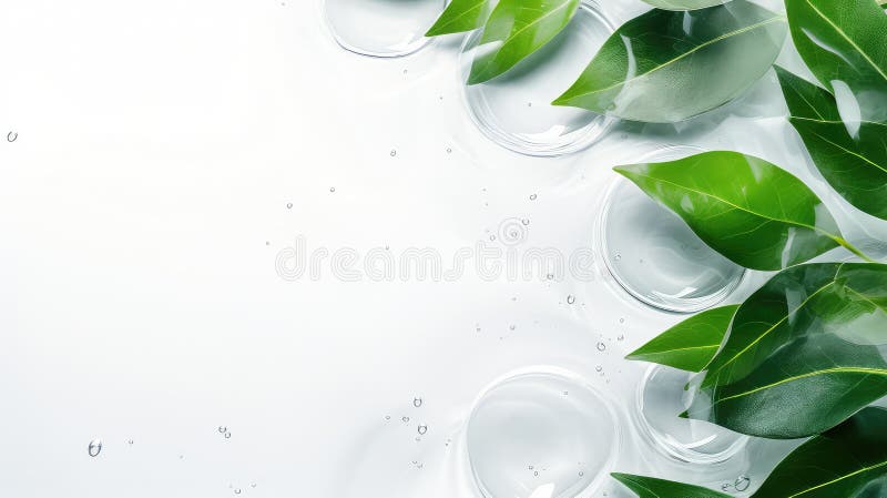 Transparent and Clean Water with Green Leaf, Sunlight Reflection, Top ...