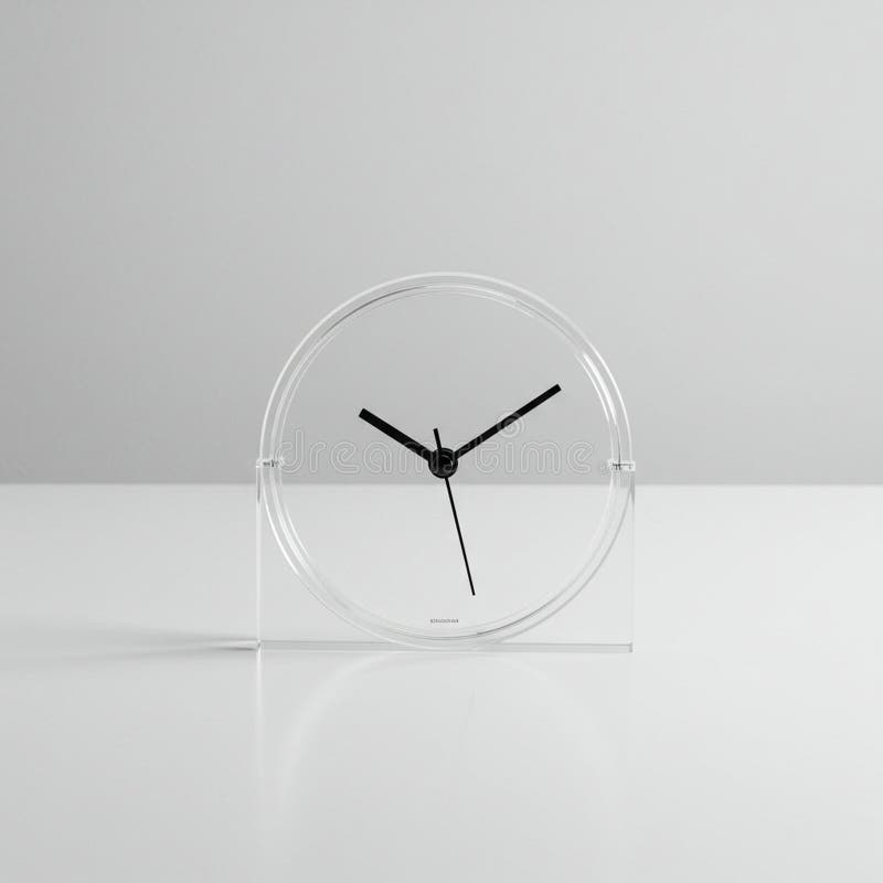 Transparent Clock with Minimalist Black Hands, Encased within a Clear ...