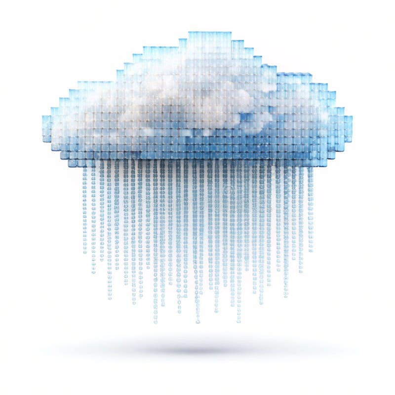 Transparent Cloud with Floating Pixelated Rain Stock Illustration ...