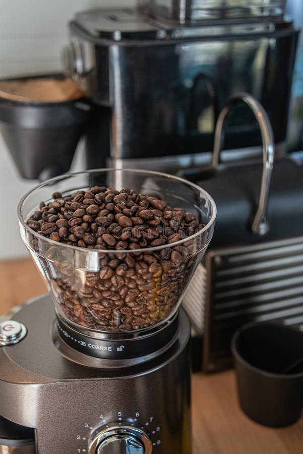 Transparent Coffee Grinder with Coffee Beans and Filter Coffee Machine ...