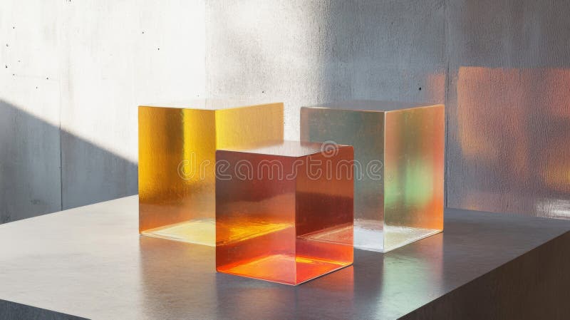 Transparent Colored Glass Cubes on Concrete Surface Stock Illustration ...