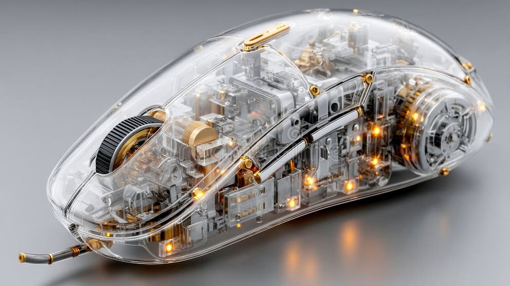 Transparent Computer Mouse with Visible Internal Circuitry and Glowing ...