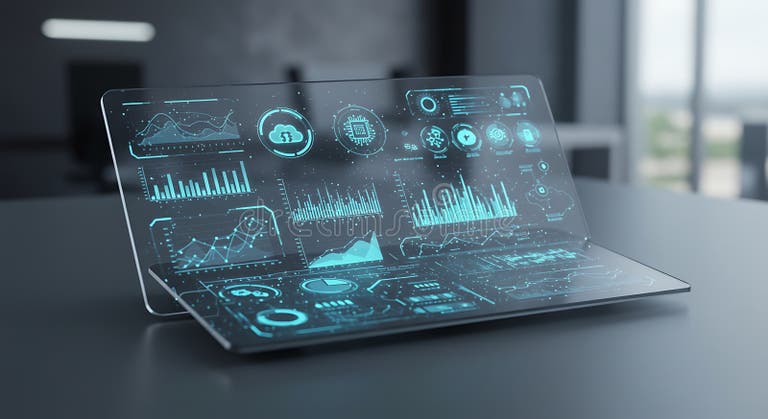 Transparent Computer Screen Displaying Digital Analytics and Data ...