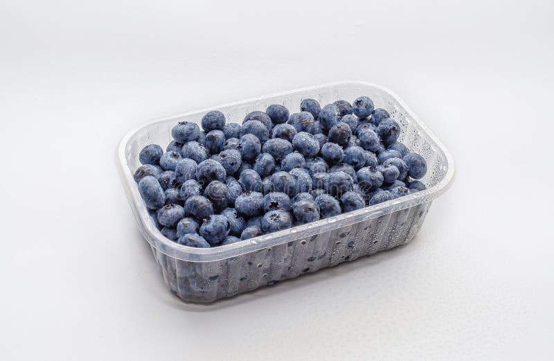 Transparent Container with Fresh Blueberries. Isolated on White. Studio ...