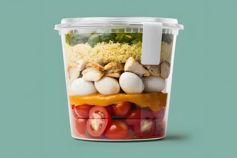 Transparent Container with Layers of Couscous, Chicken, Eggs, Sauce ...