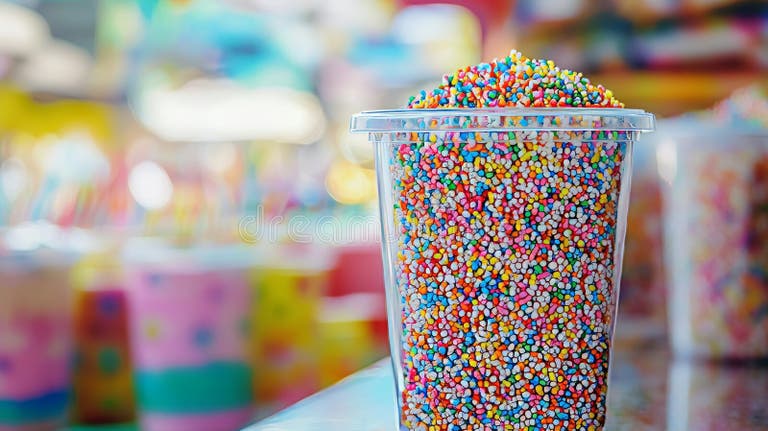 A Transparent Container Loaded with Colorful Sprinkles, Displayed on a ...