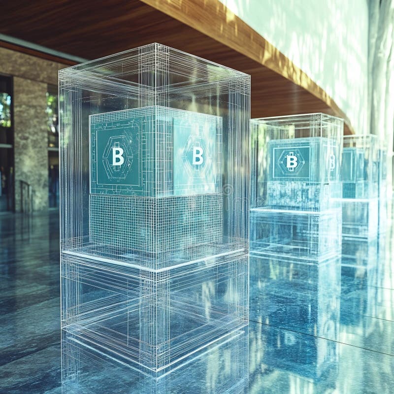 Transparent Cryptocurrency Bitcoin Blockchain Financial Cube Display ...