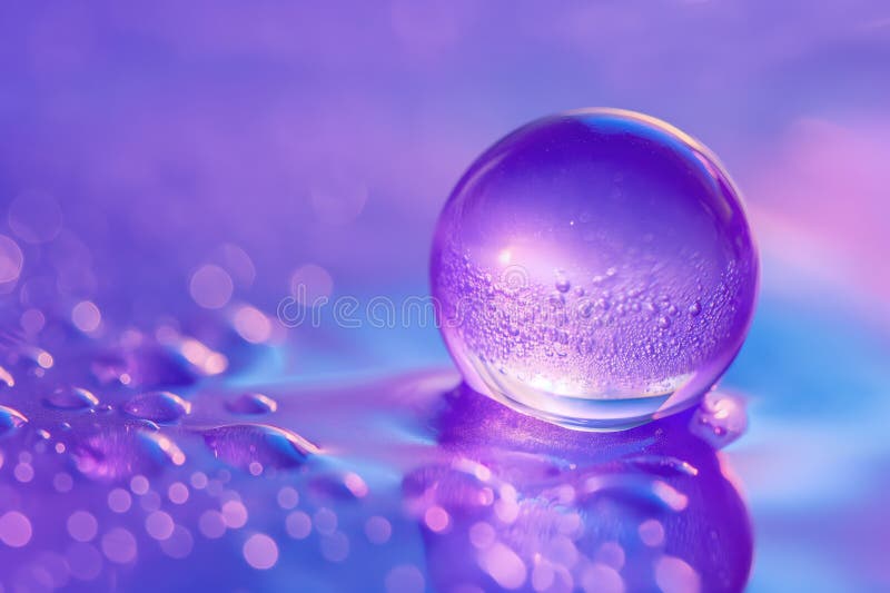 Transparent Crystal Ball Reflecting Light on Purple Background Stock ...