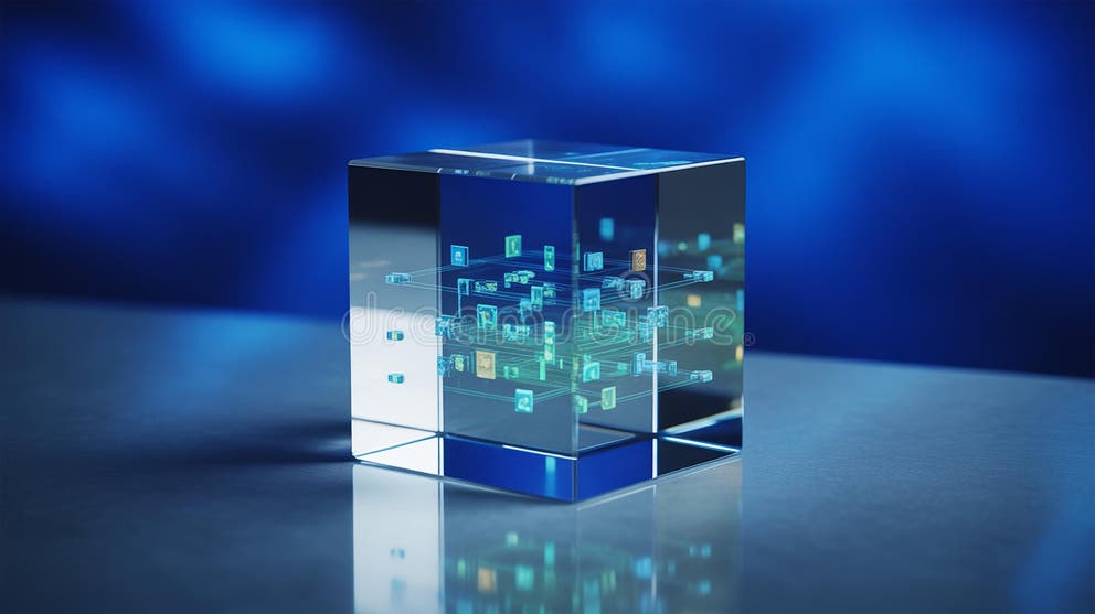 Crystal Cube with Digital Network Data Technology Stock Illustration ...