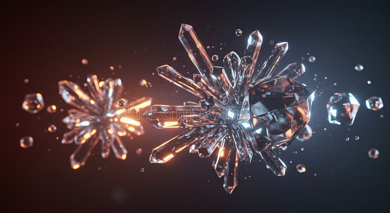 Transparent Crystal Structures Floating on Dark Background with ...