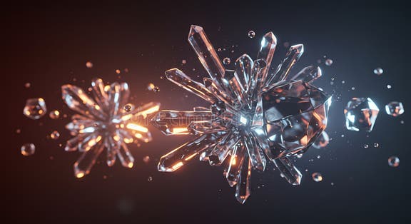 Transparent Crystal Structures Floating on Dark Background with ...