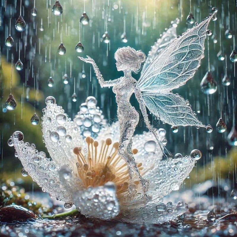 A Transparent Crystalline Fairy Standing on White Flower with Visible ...