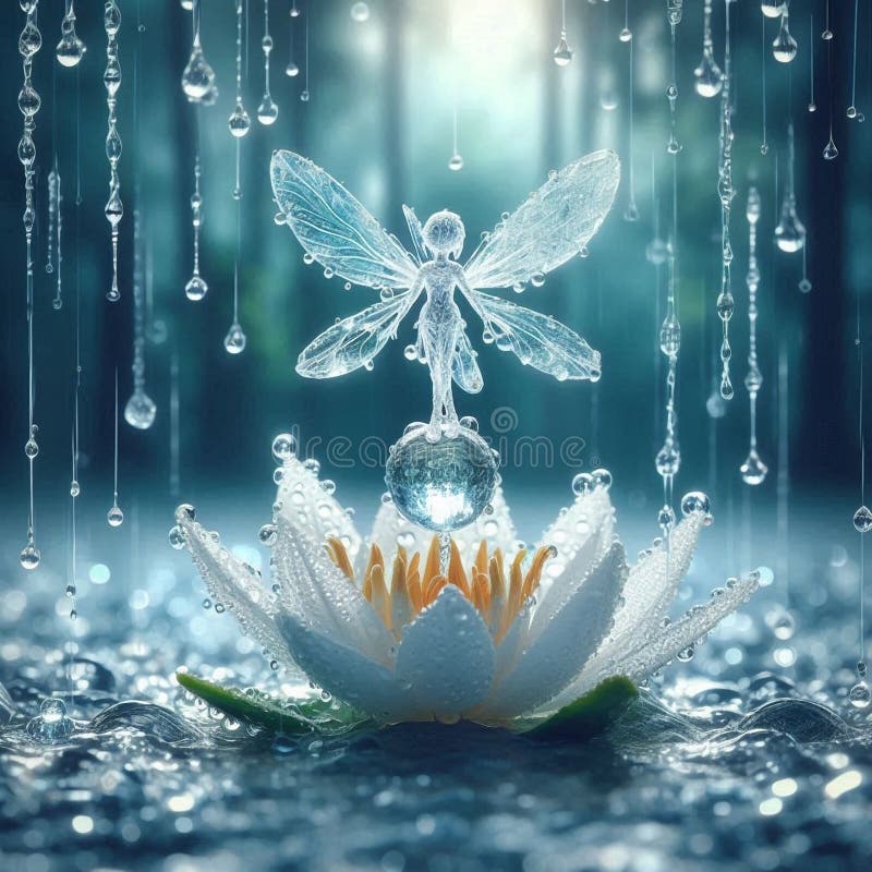 A Transparent Crystalline Fairy Standing on White Flower with Visible ...