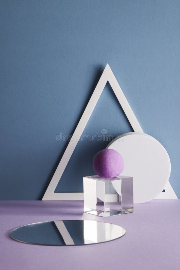 Transparent Cube with Circles, Mirror on Blue Background. Abstract and ...