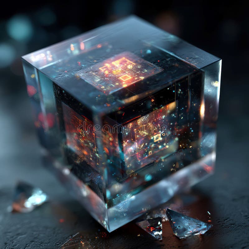 Transparent Cube with Detailed Electronic Map or Circuitry Inside, Set ...