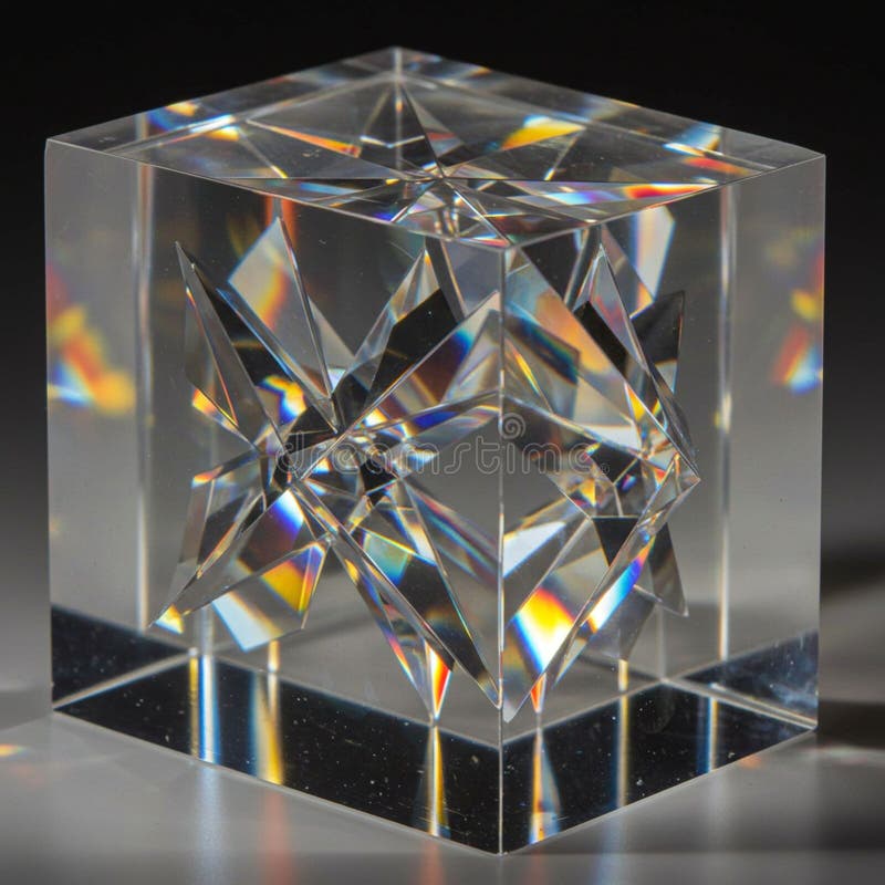 Transparent Cube with a Geometric, Multifaceted Design Carved Inside ...