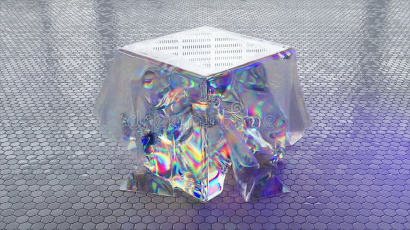A Transparent Cube with a Living Diamond Liquid Inside Stands on a ...