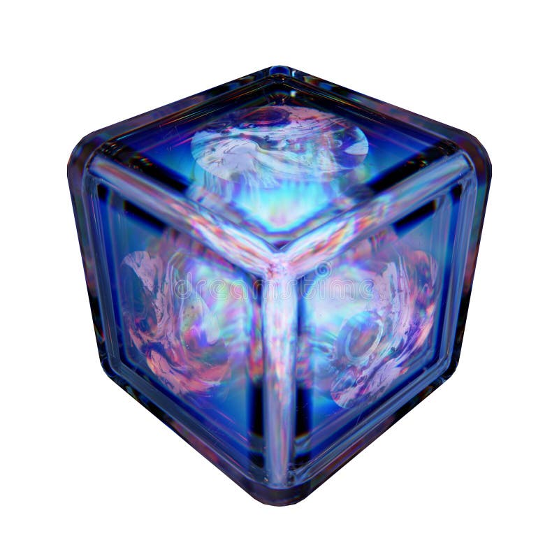 A Transparent Cube Made of Glass Features Swirling Patterns and Vibrant ...