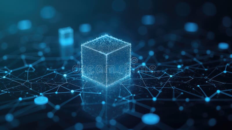 A Transparent Cube Made of Glowing Particles is Set Against a Dark ...