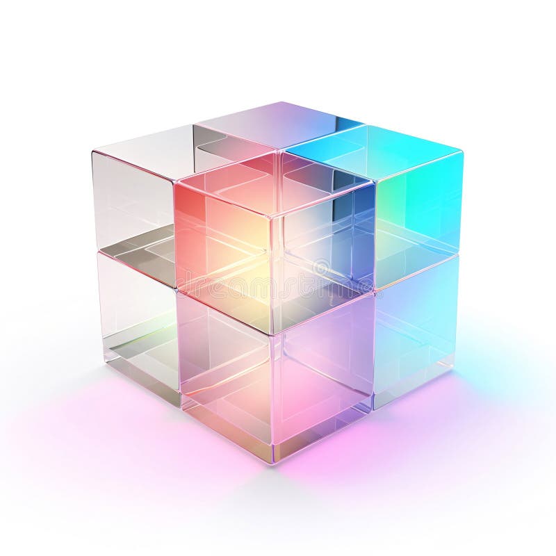 Transparent Cube with Rainbow Gradient on a White Background AI ...
